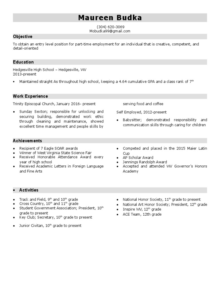 High School Student Resume | PDF