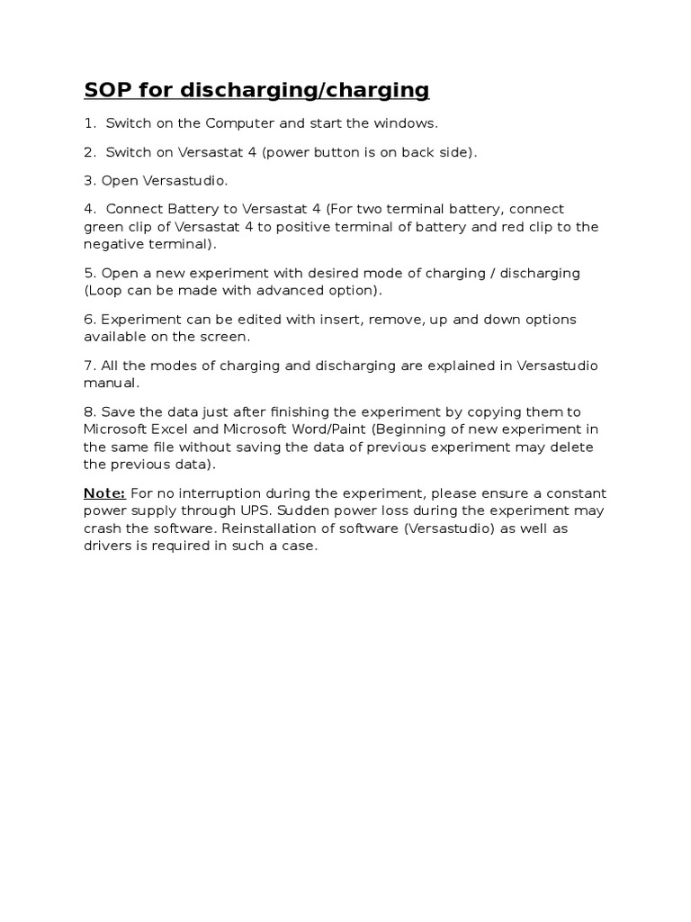 SOP For Discharging/charging | PDF