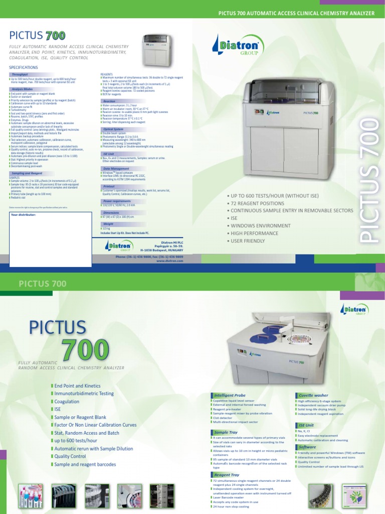 Pictus 700 Biochemistry Analyzer | PDF | Chemistry | Applied And ...