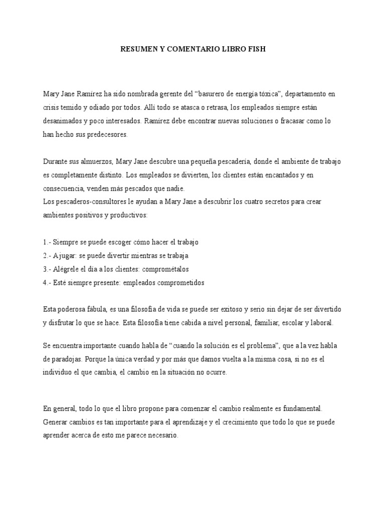 Resumen y Comentario Libro Fish | PDF | Toma de decisiones | Motivación