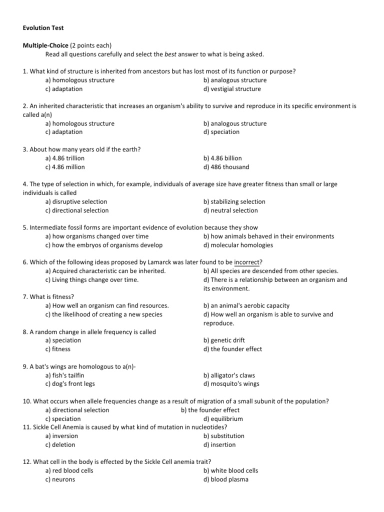 Evolution Unit Test | PDF
