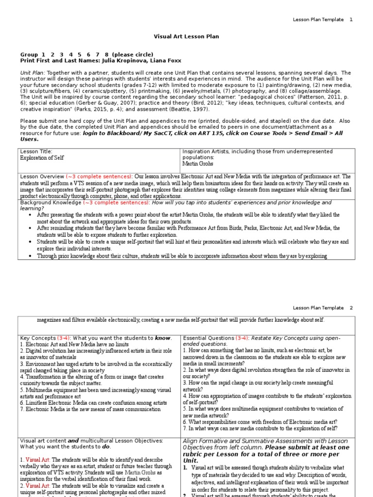 Visual Art Lesson Plan | Lesson Plan | Aesthetics