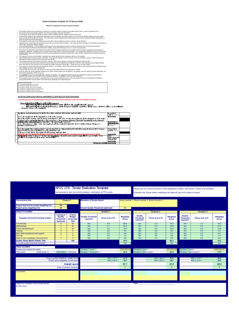 Tender Evaluation Template xls Economies Business