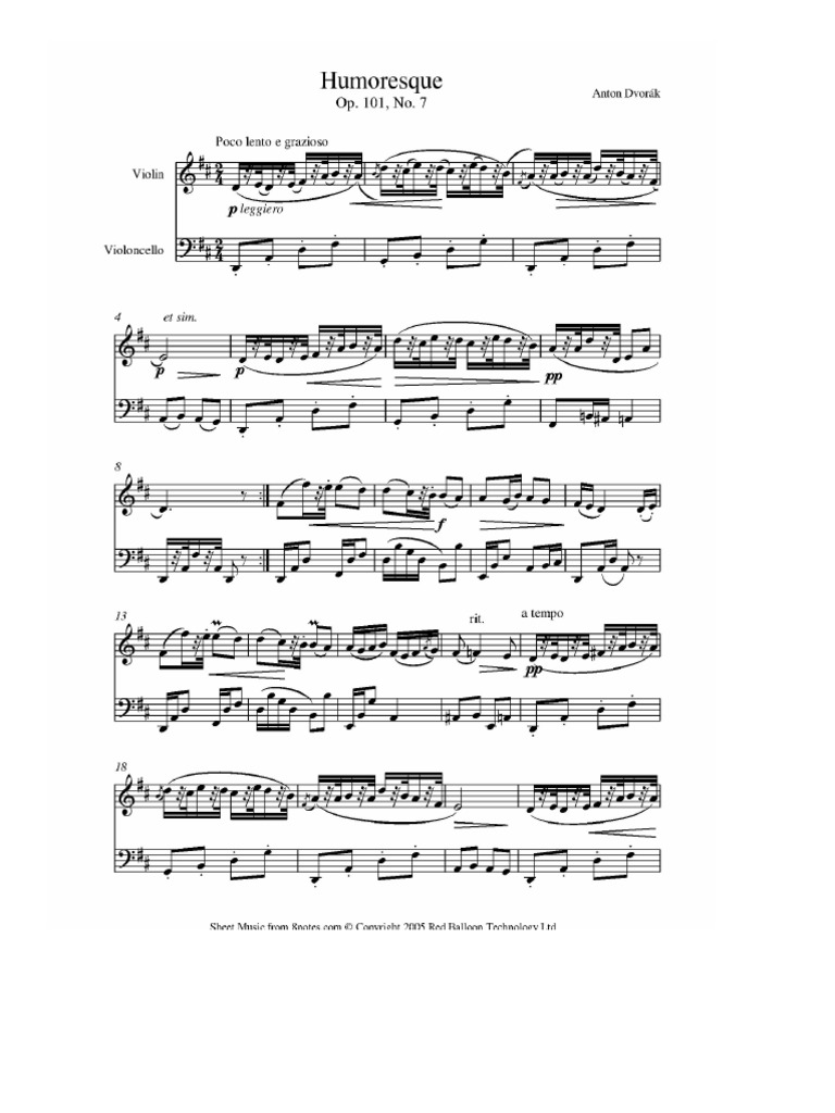 Humoresque Op. 101, No. 7 Dvorak Violin-Cello | PDF | Classical Music ...