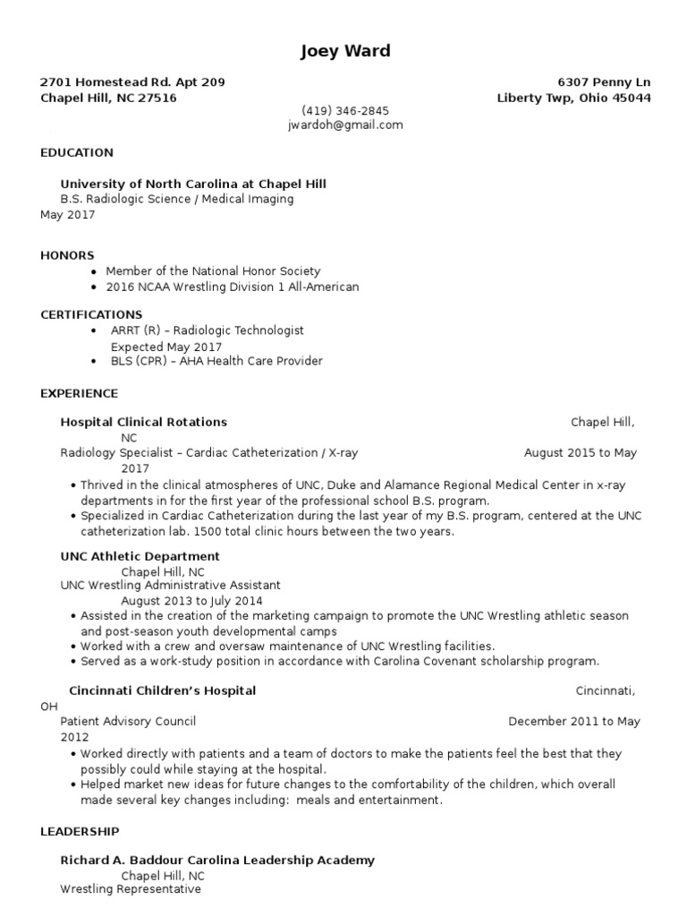 Resume 2017 | PDF | University Of North Carolina At Chapel Hill | Radiology