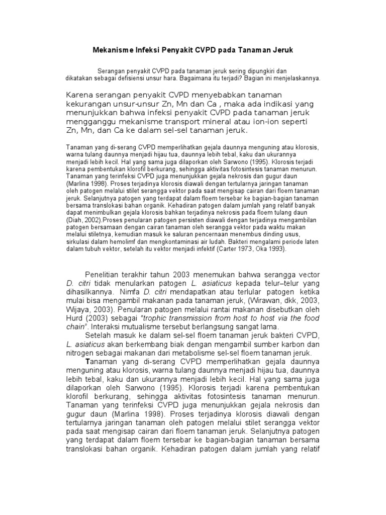 Mekanisme Infeksi Penyakit CVPD Pada Tanaman Jeruk | PDF | Ilmu Sosial ...