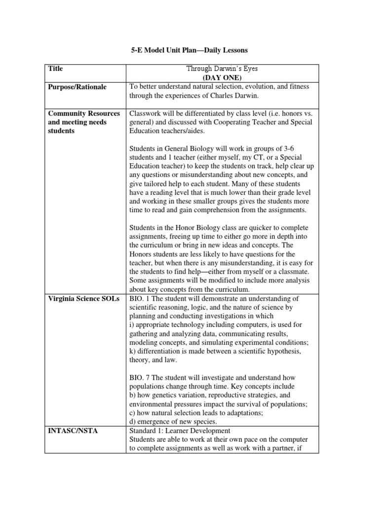 Through Darwins Eyes 5e Lesson Plan | PDF | Natural Selection | Charles ...