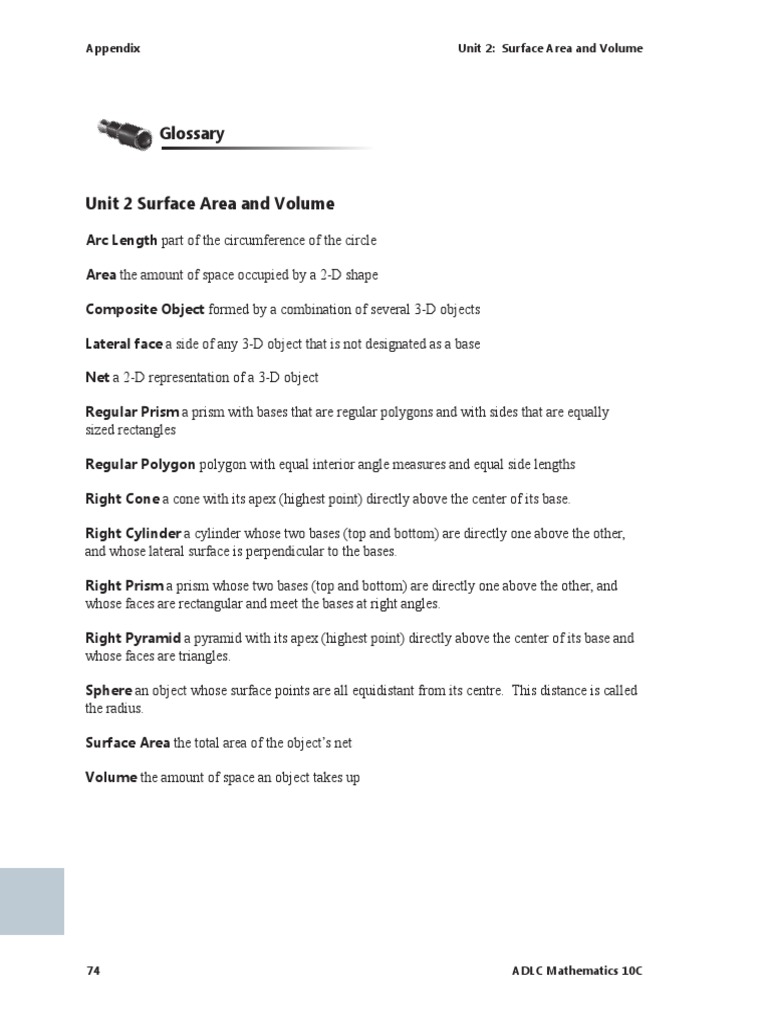 Glossary Unit 2 Surface Area and Volume: Sized Rectangles | PDF | Teaching Methods & Materials
