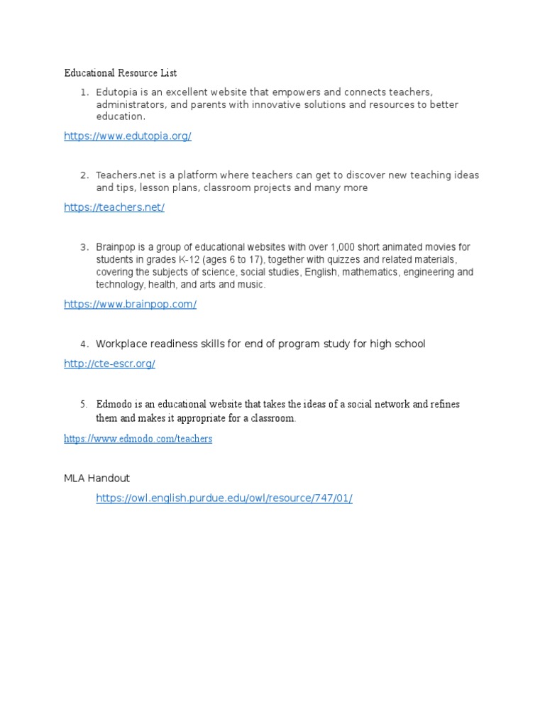 Edutopia and Key Educational Resources | PDF