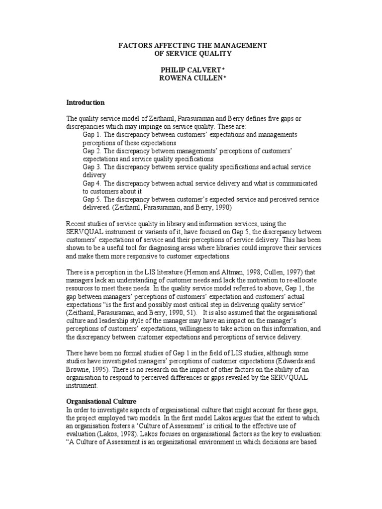 Factors Affecting Service Quality | PDF | Organizational Culture ...