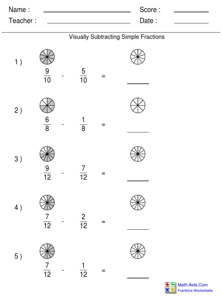 Fractions Subtracting Simple Visual | PDF