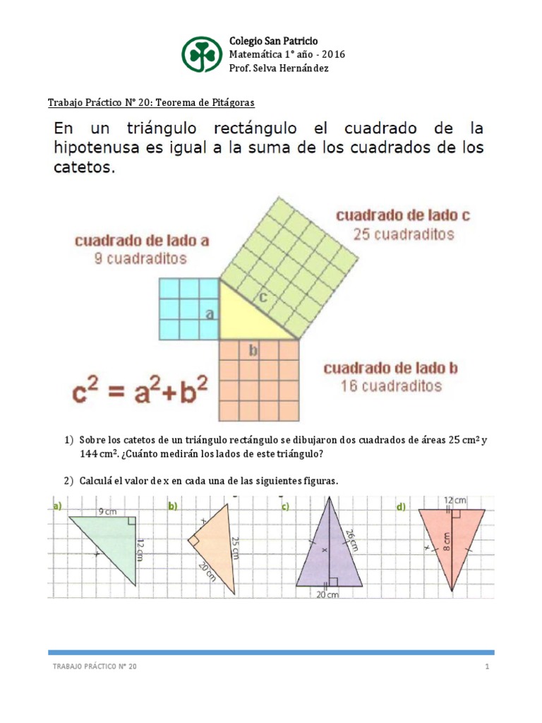 Trabajo Practico N 20 Teorema de Pitagoras | PDF | Métodos y materiales ...