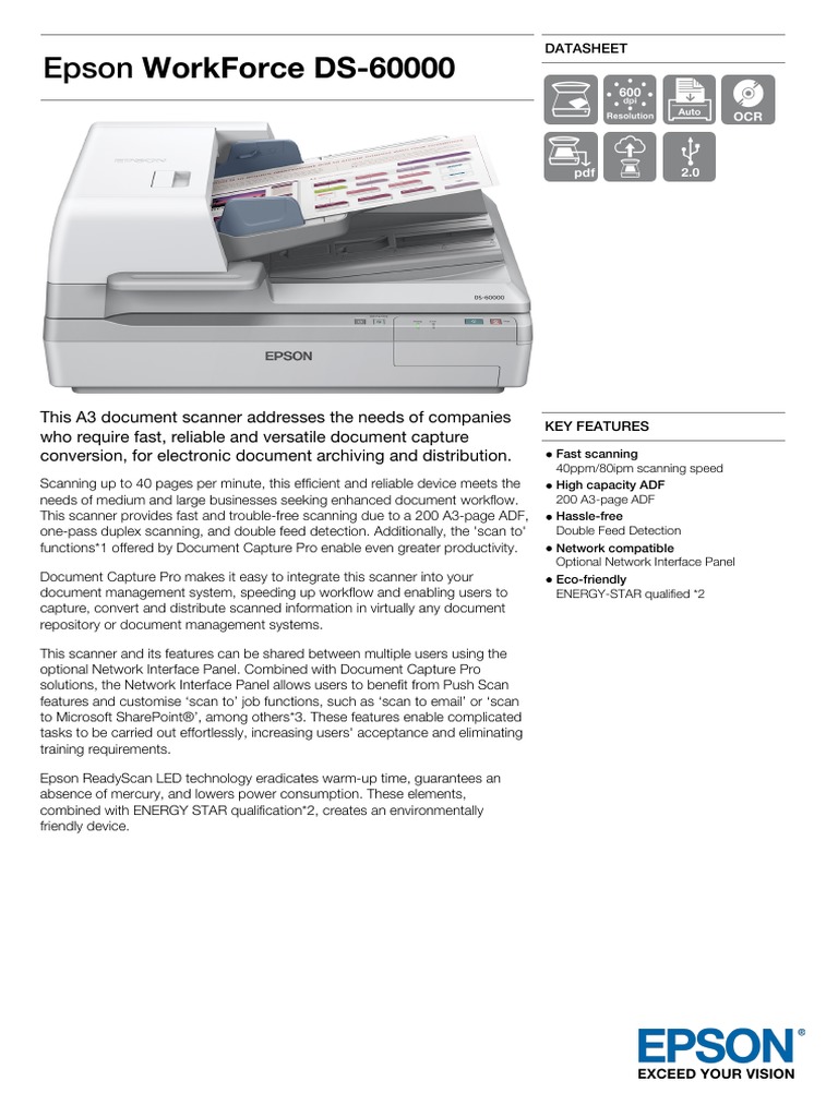 Epson WorkForce DS 60000 Datasheet | Image Scanner | Computing