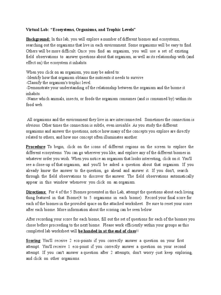 Virtual Lab - Ecosystems Inquiry Based Lesson Instructions and ...