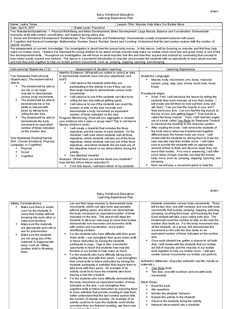 Movement Lesson Plan | Download Free PDF | Early Childhood Education ...