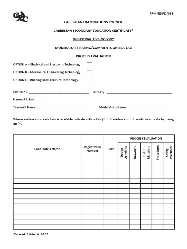 CSEC - IndTech - Moderator's Rating On SBA Lab Process-Project | PDF ...