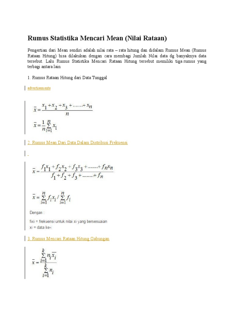 Rumus Statistika Mencari Mean | PDF | Metode & Bahan Ajar