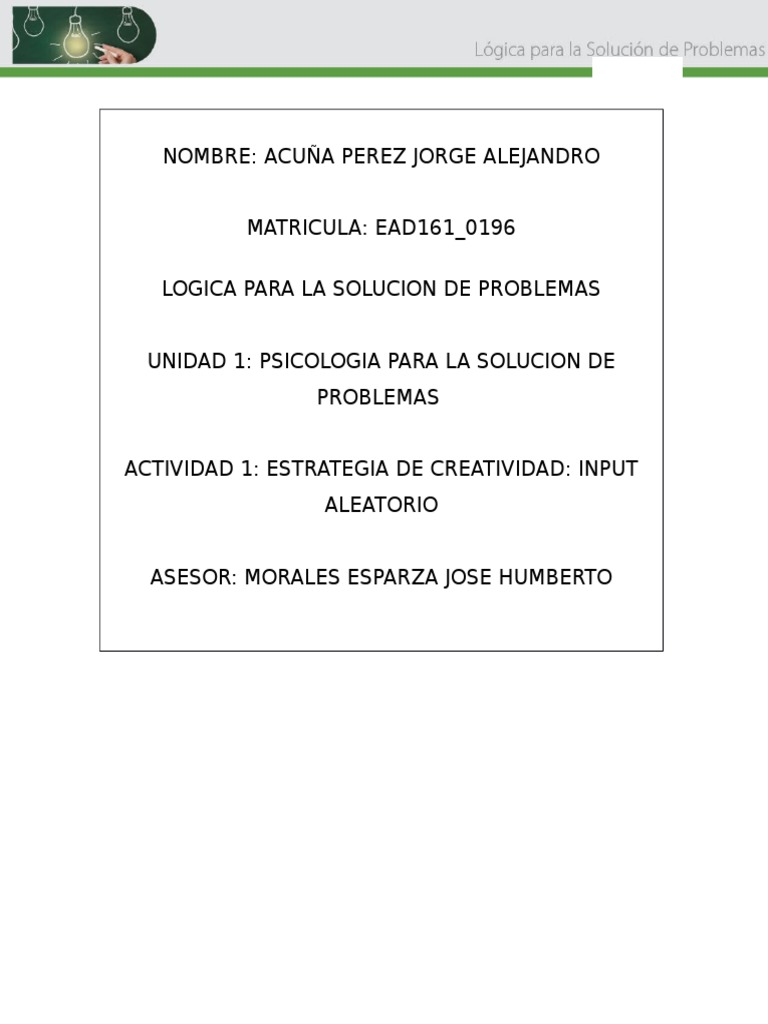 Actividad 1 - Estrategia de Creatividad - Input Aleatorio | PDF