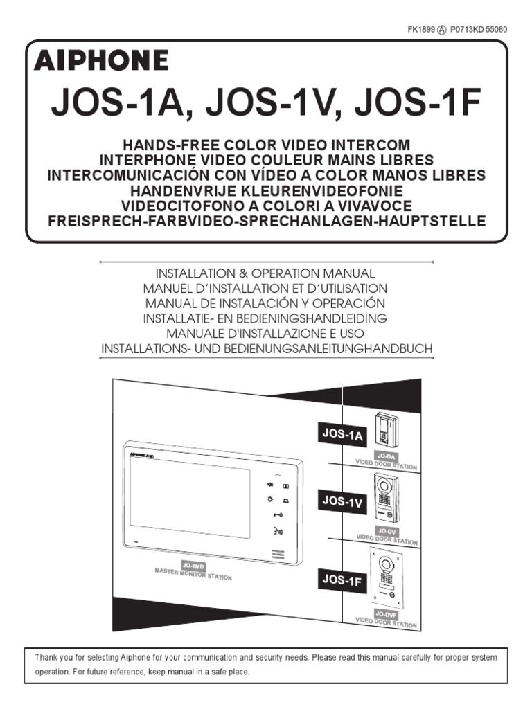 Aiphone JO Video Intercom Installation | PDF | Computer Monitor | Screw