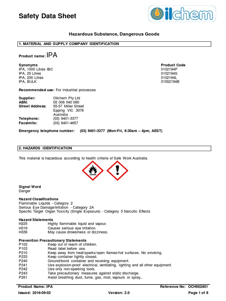 Safety Data Sheet: Hazardous Substance, Dangerous Goods | PDF | Dangerous Goods | Toxicity
