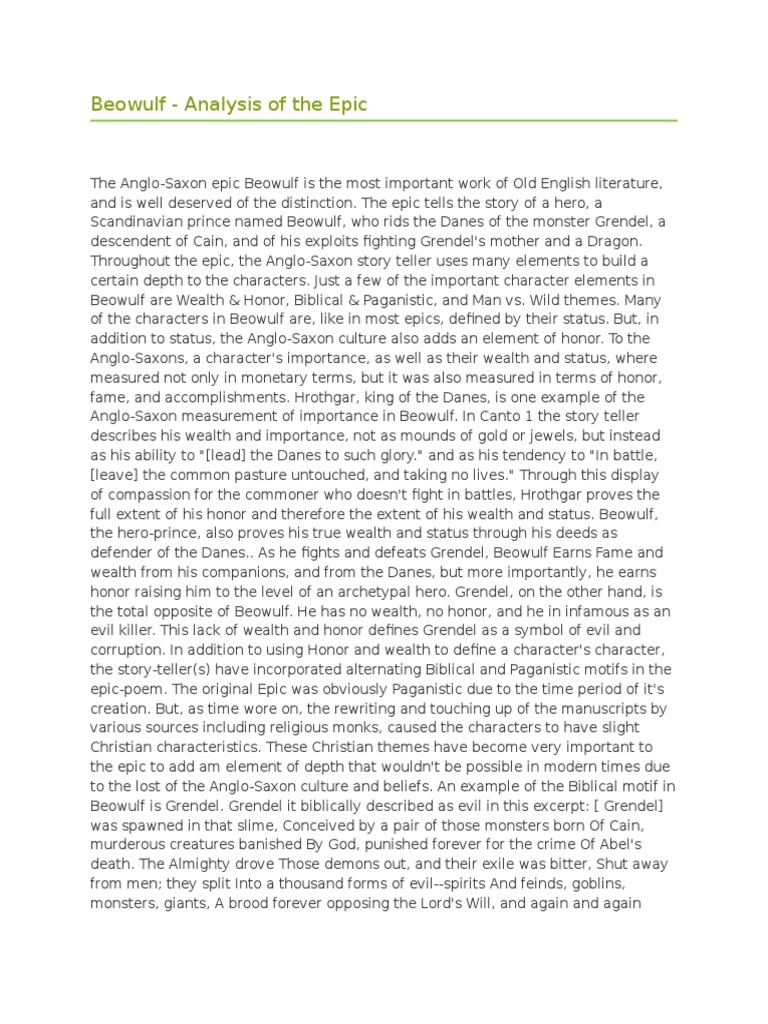 Beowulf Analysis of The Epic | PDF | Beowulf | Religion And Belief