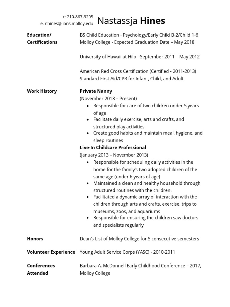 Nastassja Hines 2017 Resume | PDF