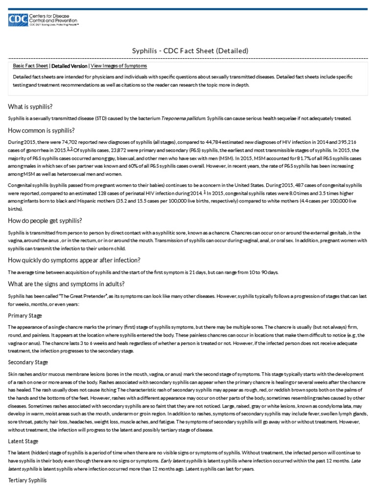 STD Facts - Syphilis (Detailed) | PDF | Men Who Have Sex With Men ...