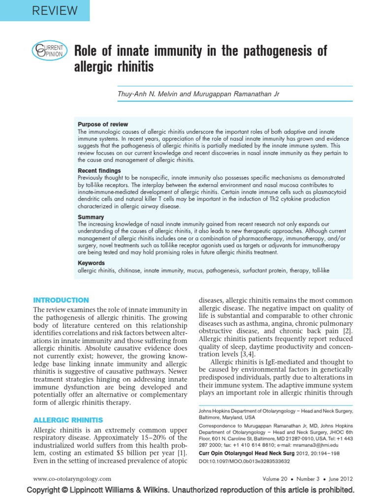 Role of Innate Immunity in The Pathogenesis of Allergic Rhinitis | PDF ...