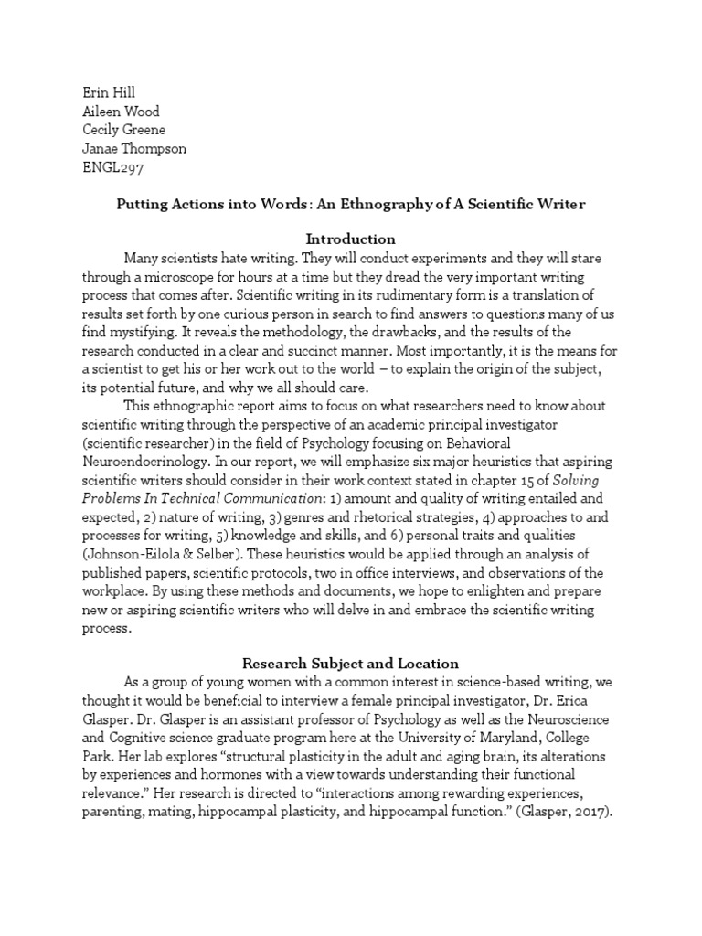 Putting Actions Into Words: An Ethnography of A Scientific Writer | PDF ...