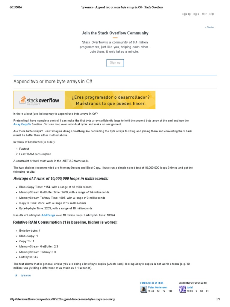 Bytearray Append Two Or More Byte Arrays In C Stack Overflow Pdf C Sharp Programming 