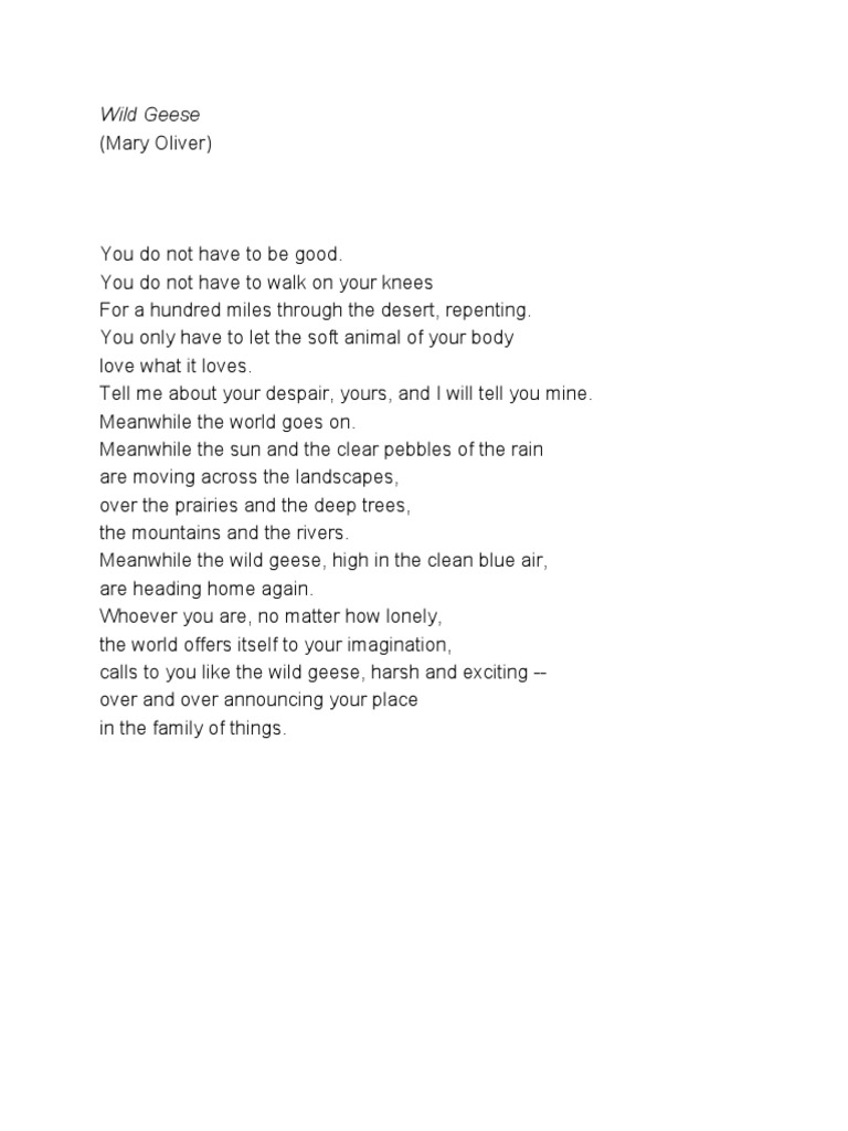 Wild Geese Poem by Mary Oliver | PDF