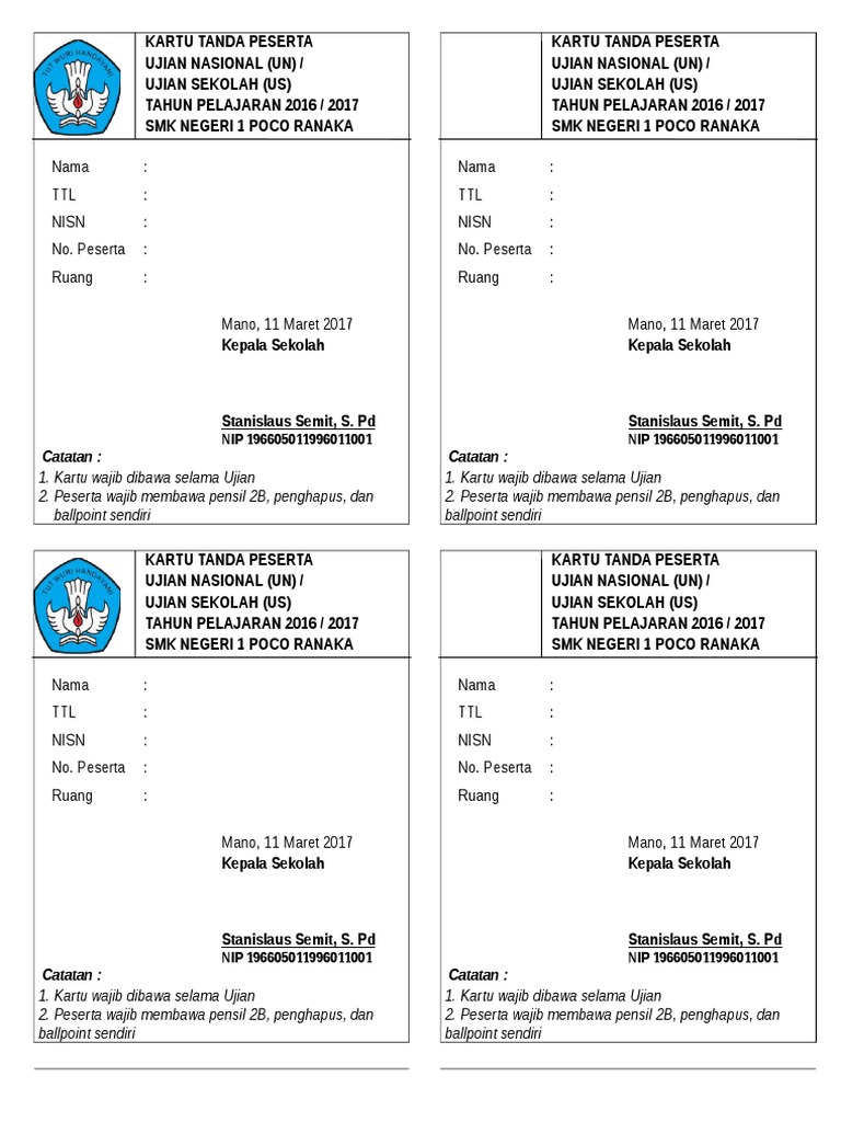Kartu Tanda Peserta 2017 Coba 2 | PDF