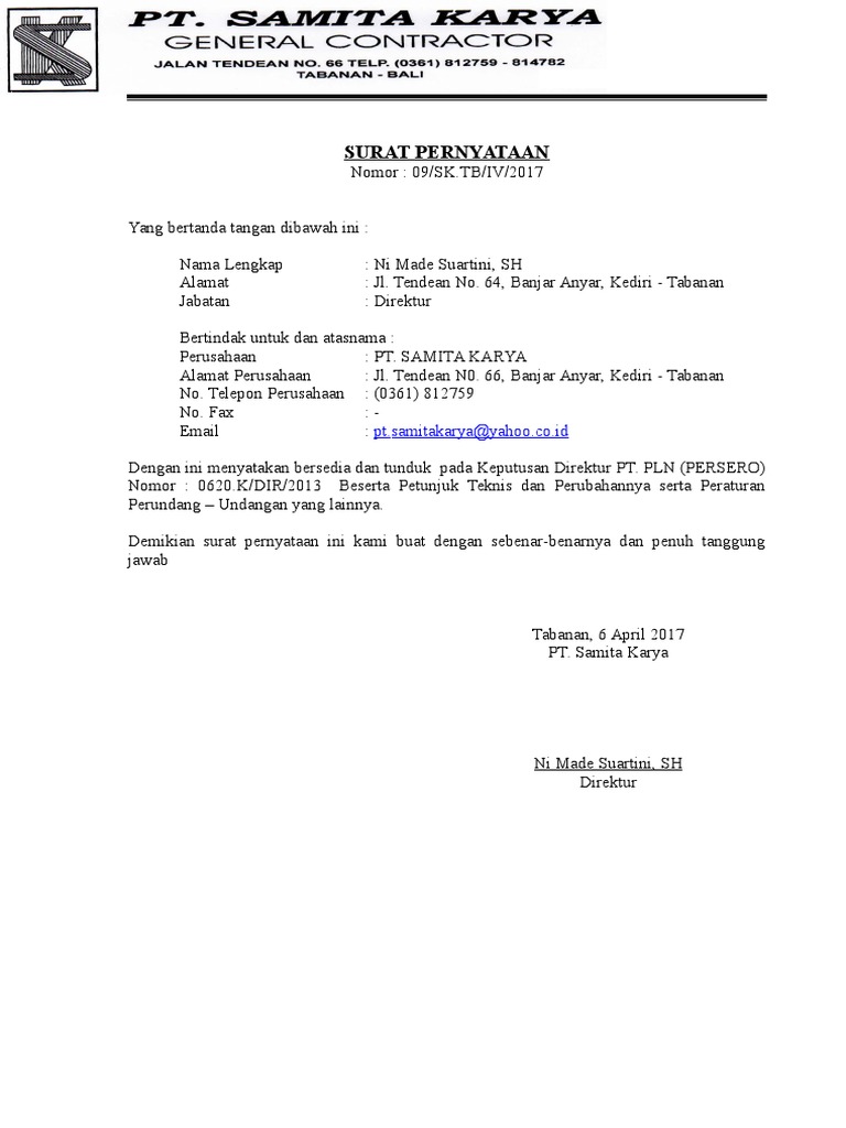 Surat Pernyataan Tunduk Kepdir | PDF