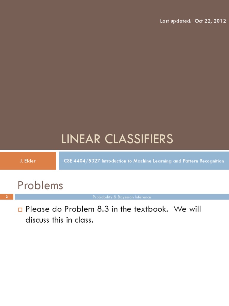 05 Linear Classifiers | PDF | Pattern Recognition | Statistical Classification