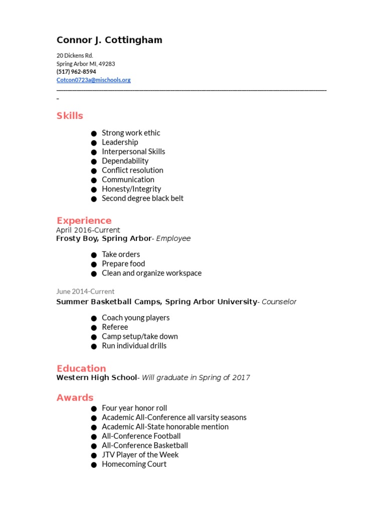 Connor Cottingham's Resume Summary | PDF