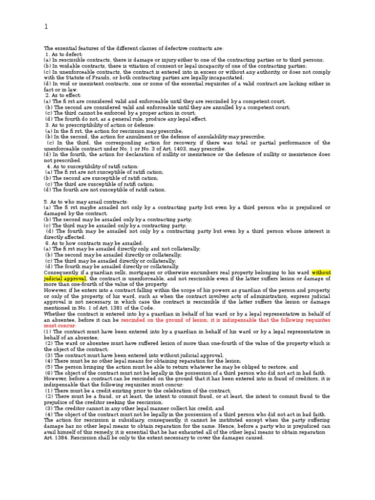 The Essential Features of The Different Classes of Defective Contracts ...