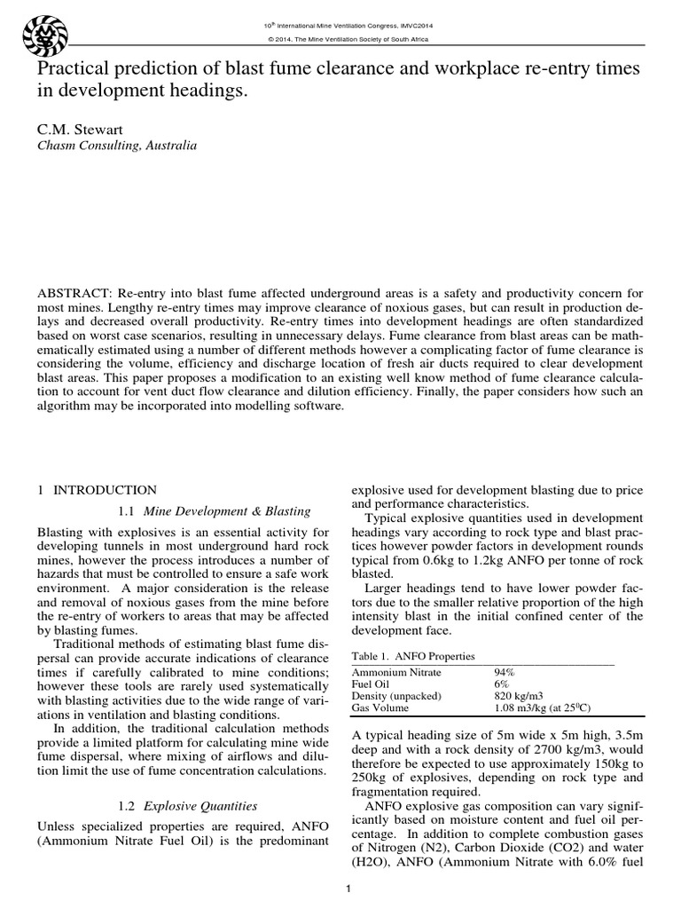 Blast Fume Clearance Reentry Times | PDF | Explosive Material | Gases