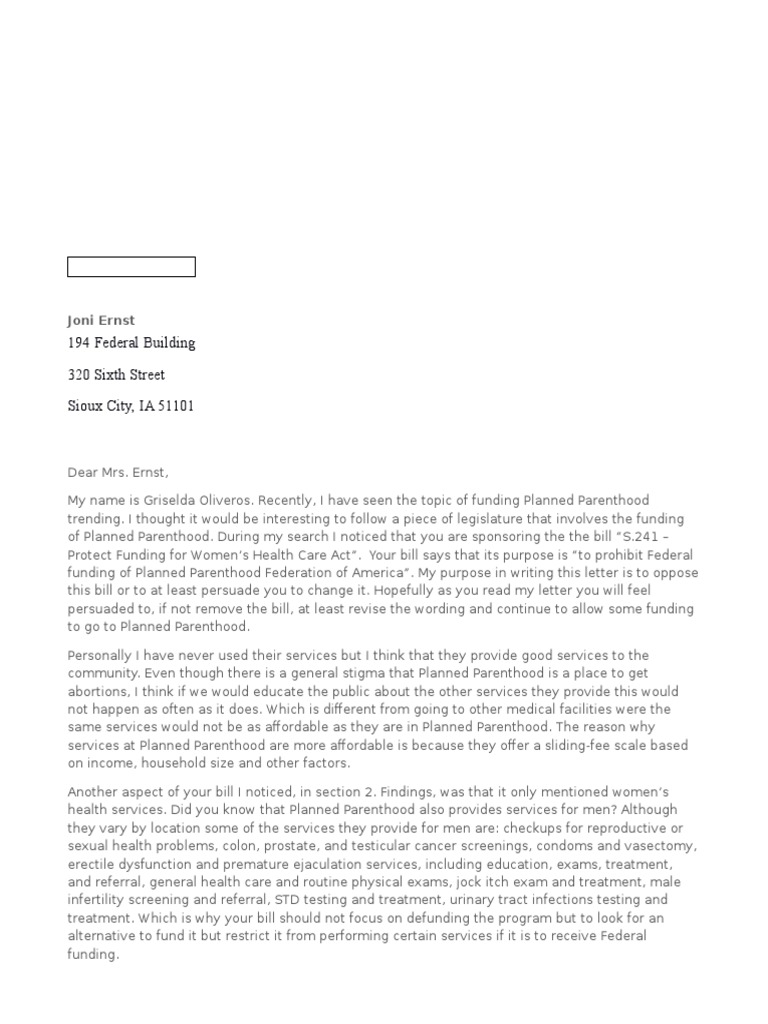 Letter To Legislator-Final | PDF | Planned Parenthood | Human Reproduction