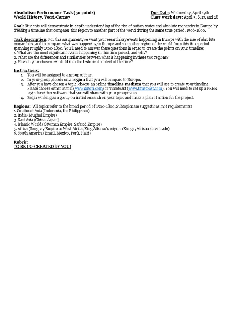 Timeline Performance Task | PDF | Travel | History