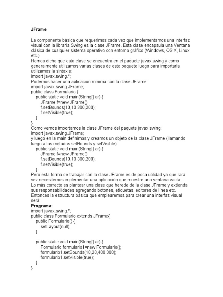 JFrame | PDF | Java (lenguaje de programación) | Software del sistema