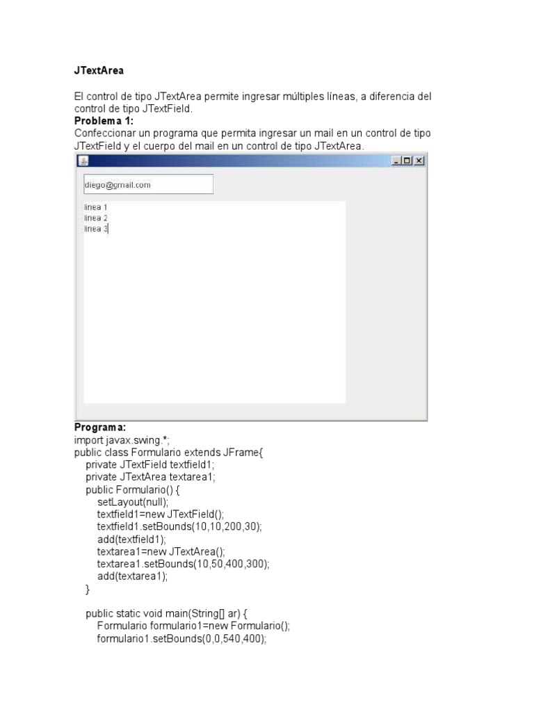 JText Area | PDF | Java (lenguaje de programación) | Programación de ...