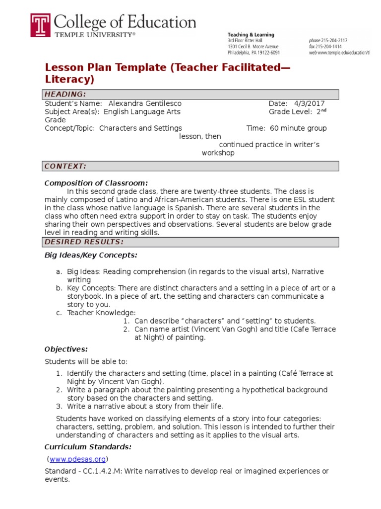 Gentilesco Art Museum Lesson Plan 1 | PDF | Lesson Plan | Narrative