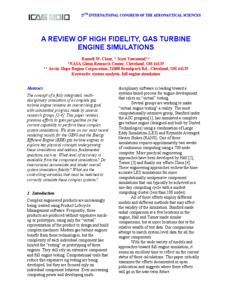 A Review of High Fidelity, Gas Turbine Engine Simulations | PDF ... A Review of High Fidelity, Gas Turbine Engine Simulations | PDF ...