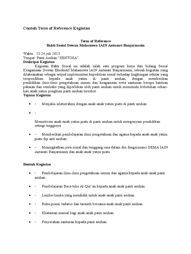Contoh Term of Reference Kegiatan | PDF