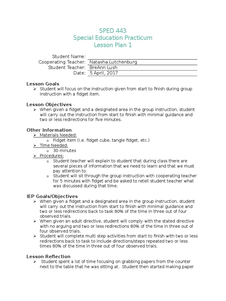 Sped Lesson Plans | PDF | Lesson Plan | Special Education