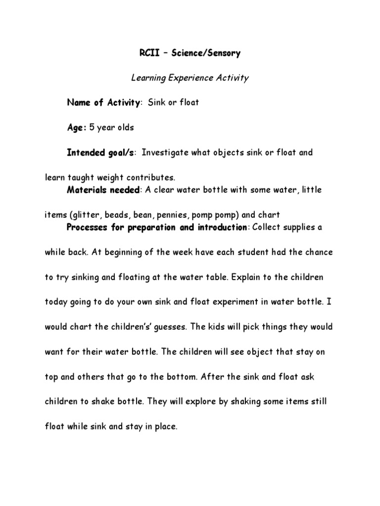 Sink or Float Activity for Preschoolers | PDF