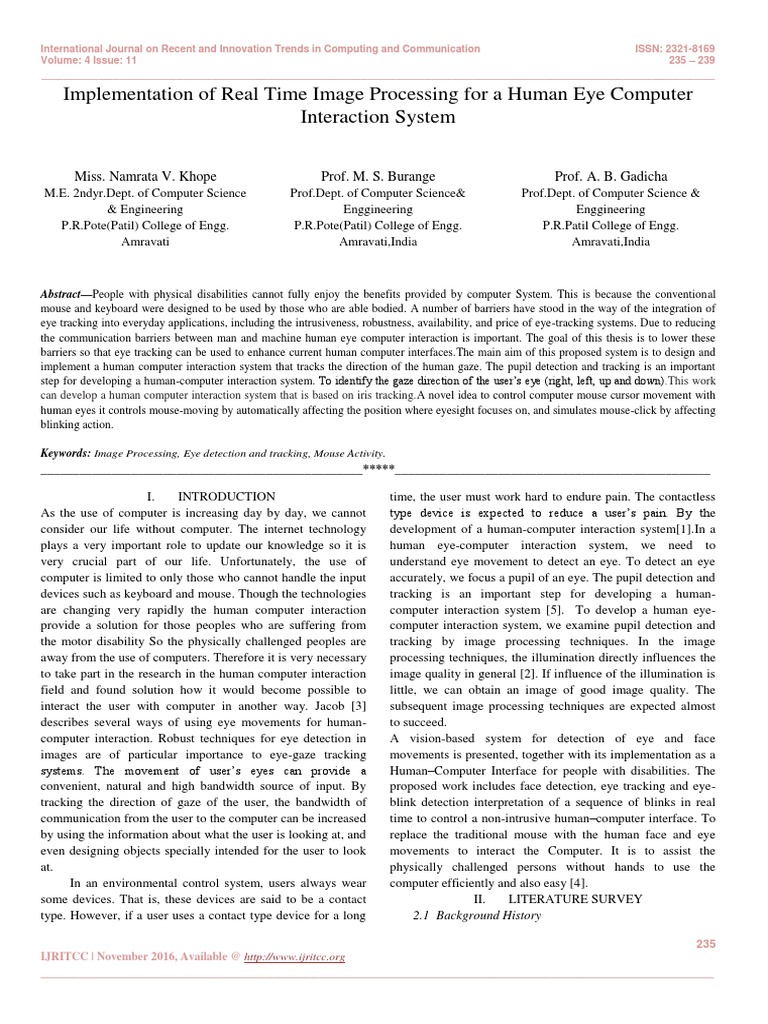 Implementation of Real Time Image Processing For A Human Eye Computer ...