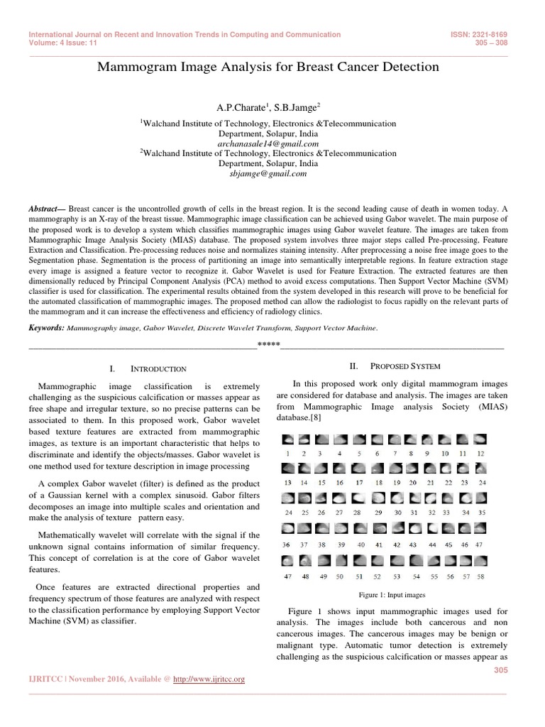 Mammogram Image Analysis For Breast Cancer Detection: A.P.Charate, S.B.Jamge | PDF