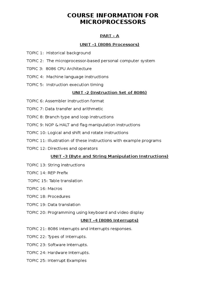 Course Information For Microprocessors | PDF | Central Processing Unit | Instruction Set