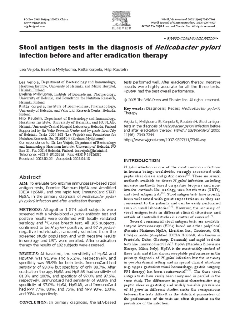 Stool Antigen Tests in The Diagnosis of Infection Before and After ...